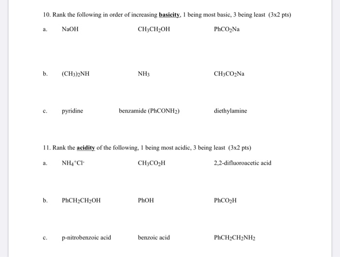 Solved 10. Rank the following in order of increasing | Chegg.com