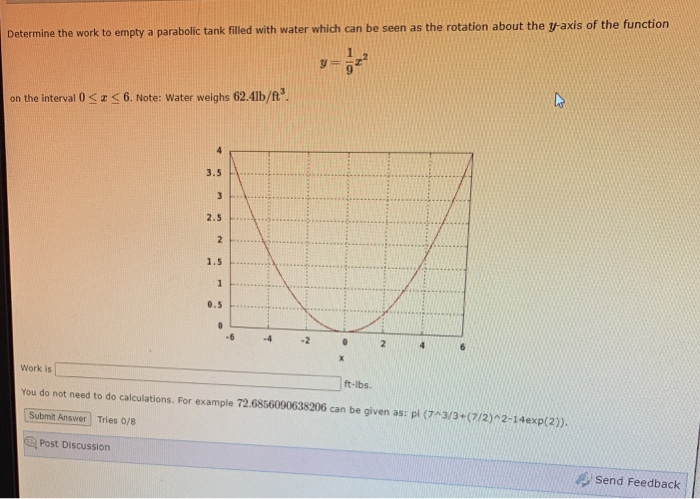 Solved Determine the work to empty a parabolic tank filled | Chegg.com