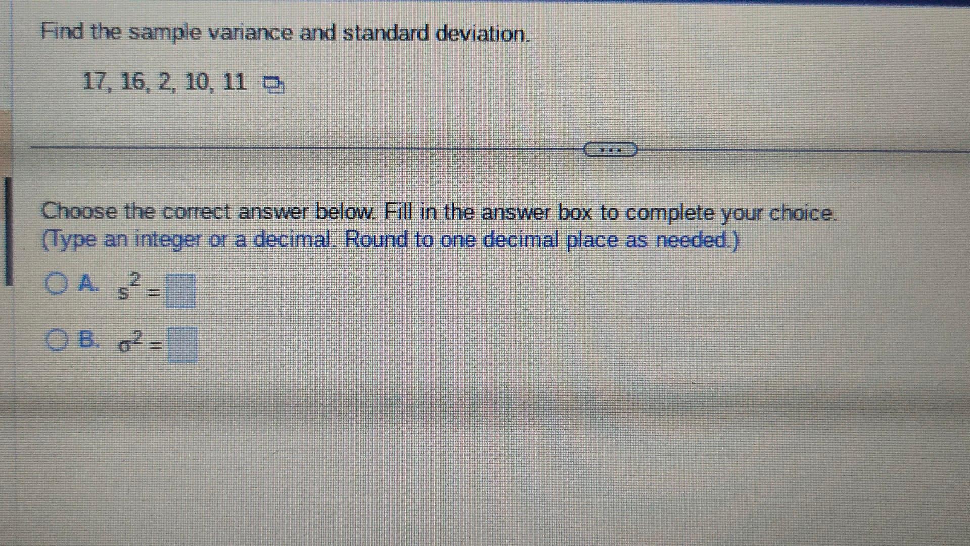 Solved Find the sample variance and standard deviation. | Chegg.com