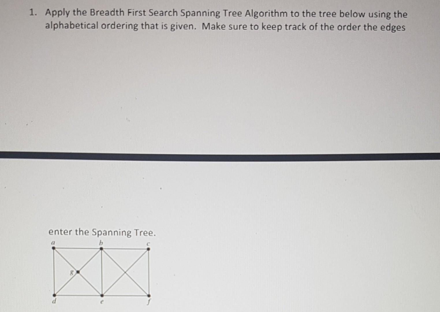 Solved 1. Apply the Breadth First Search Spanning Tree | Chegg.com