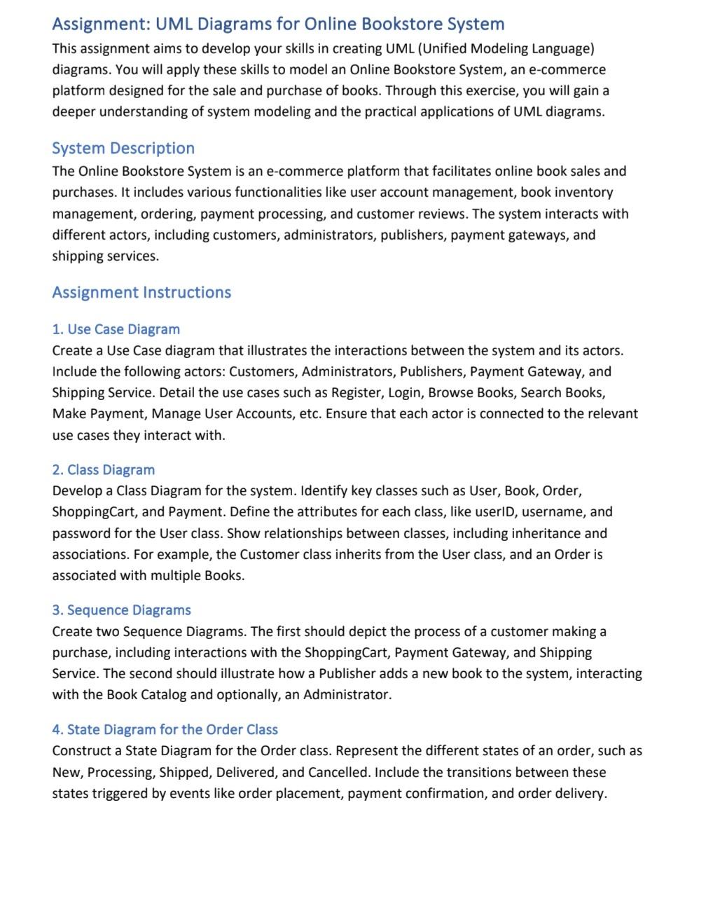 Solved Assignment: UML Diagrams for Online Bookstore System | Chegg.com