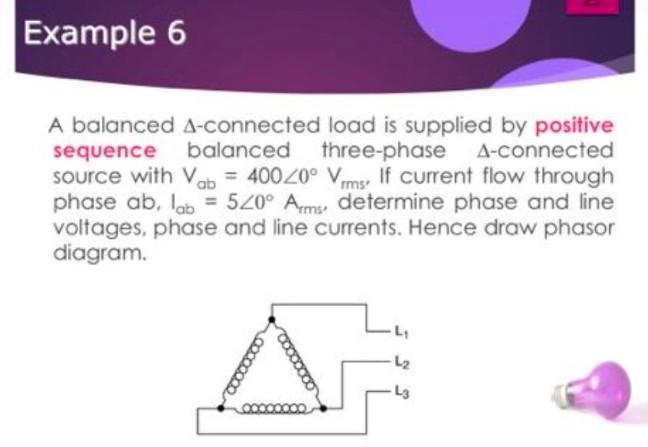Solved Example 6 A balanced A-connected load is supplied by | Chegg.com