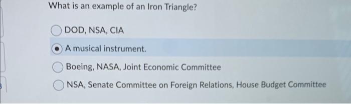 What is an example of an Iron Triangle? DOD, NSA, CIA | Chegg.com