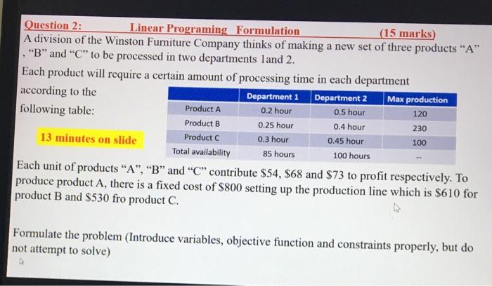Solved Question 2 Linear Programing Formulation 15