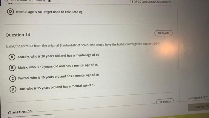 Solved D mental age is no longer used to calculate 1Q. | Chegg.com