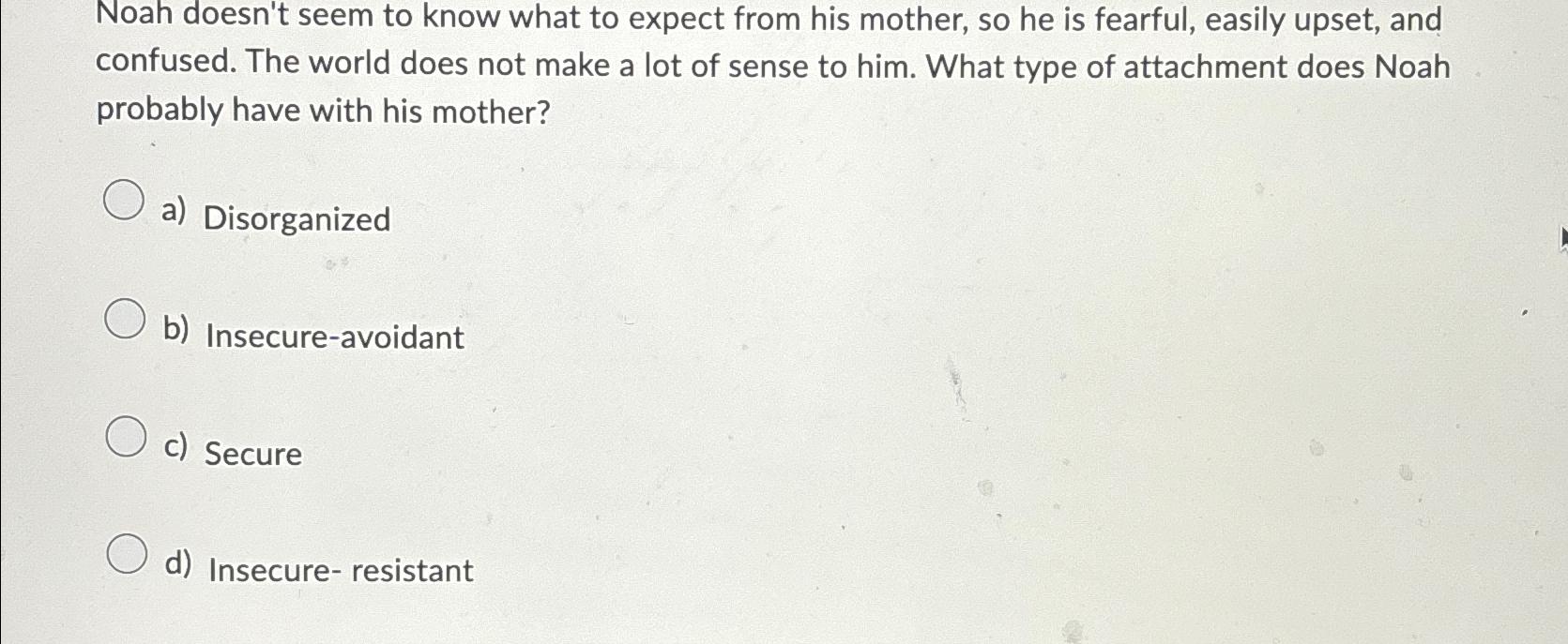 Solved Noah doesn't seem to know what to expect from his | Chegg.com