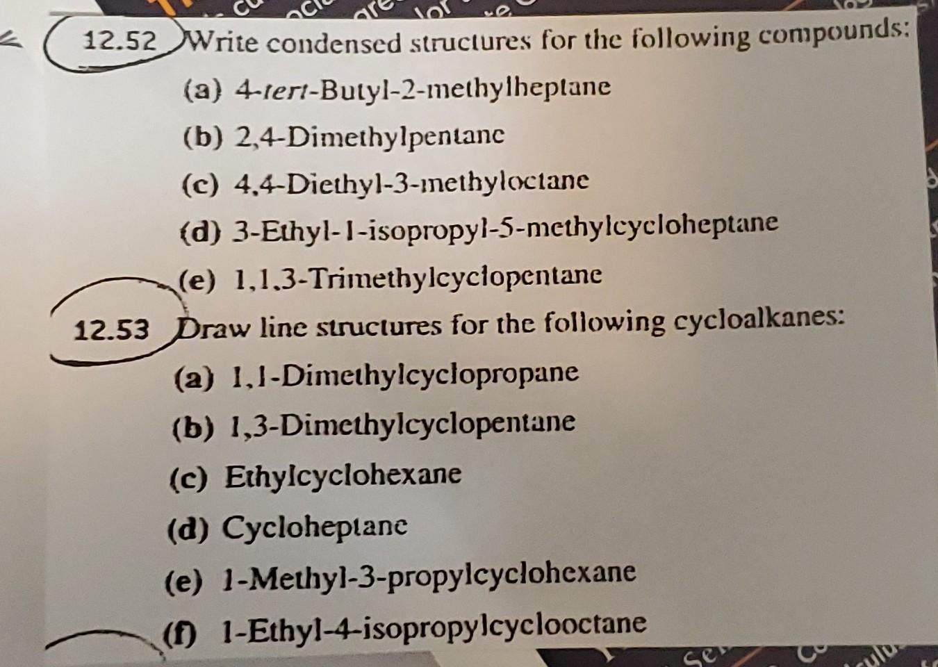 Solved C 12.52 Write condensed structures for the following | Chegg.com