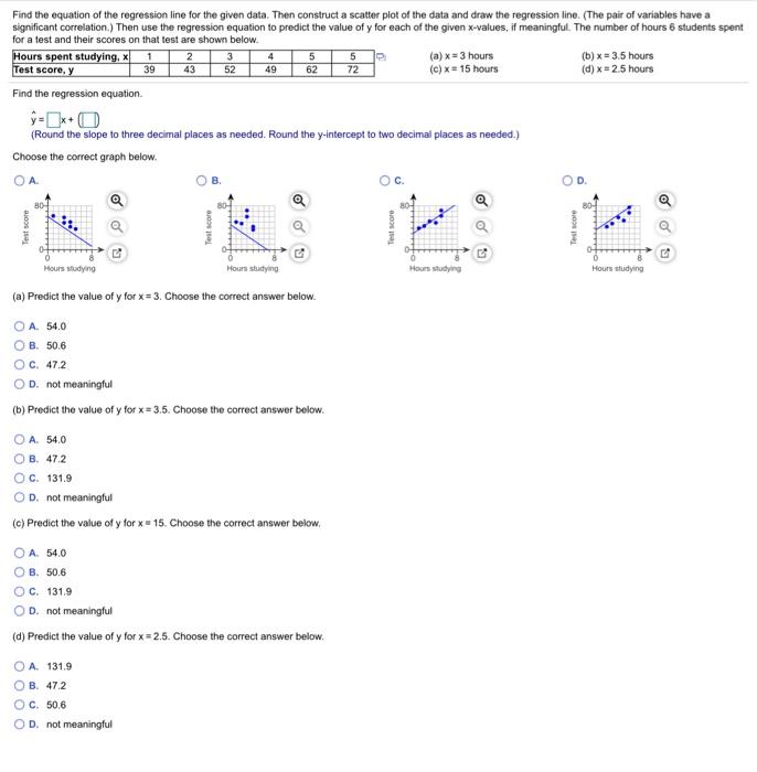 Solved Find the equation of the regression line for the | Chegg.com