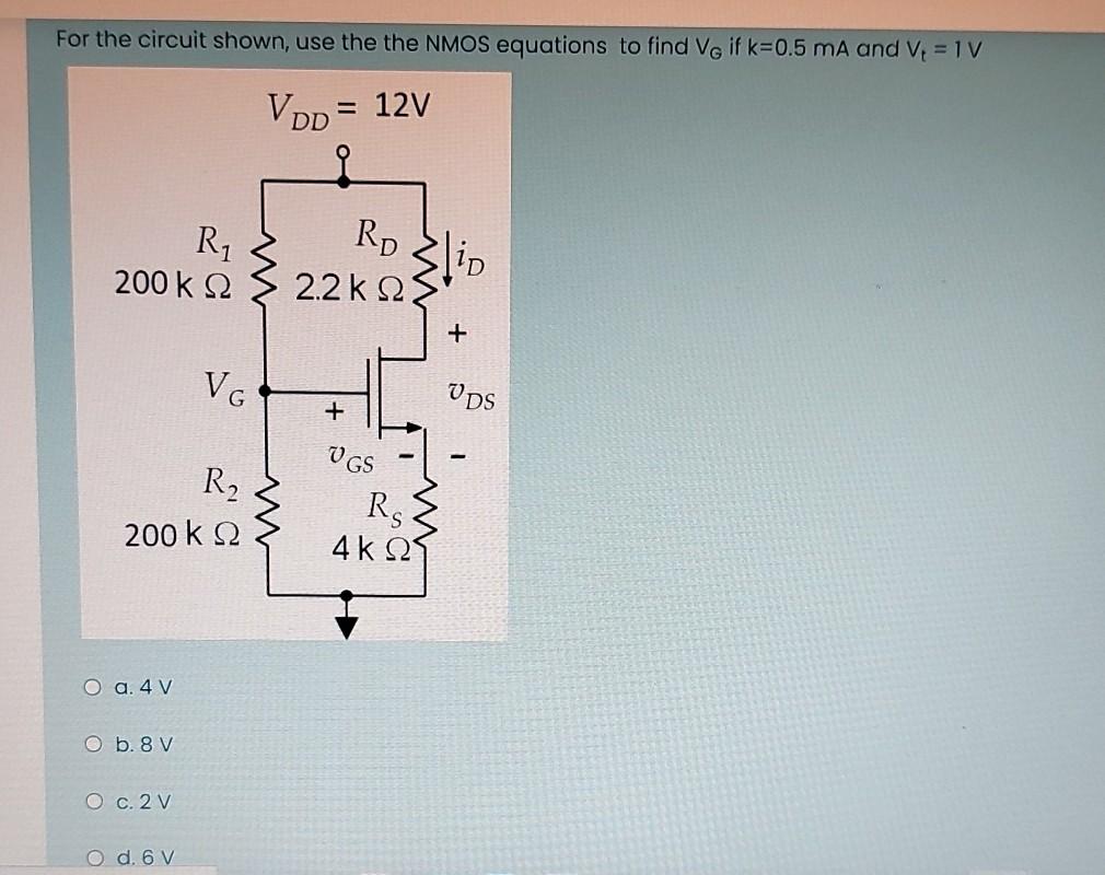 Solved For the circuit shown, use the the NMOS equations to | Chegg.com