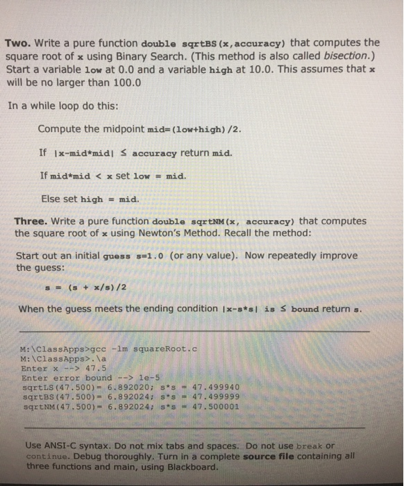 Solved CS 153 Program 7 - Square Root Write three functions | Chegg.com