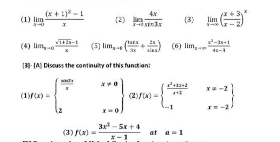 Solved (1) limx→0x(x+1)2−1 (2) limx→0sin3x4x (3) | Chegg.com