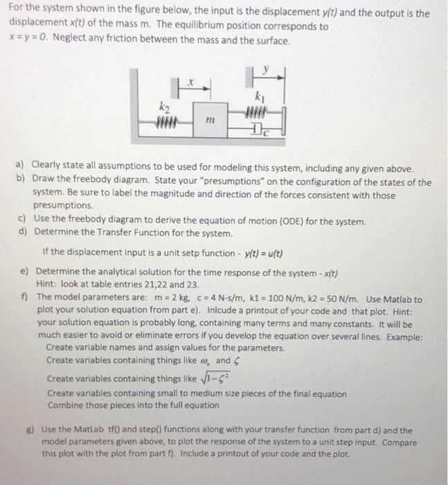 Solved Ka M Input Displacement Yt Output Displacement 
