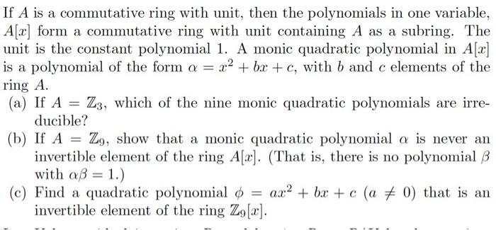 If A is a commutative ring with unit, then the | Chegg.com
