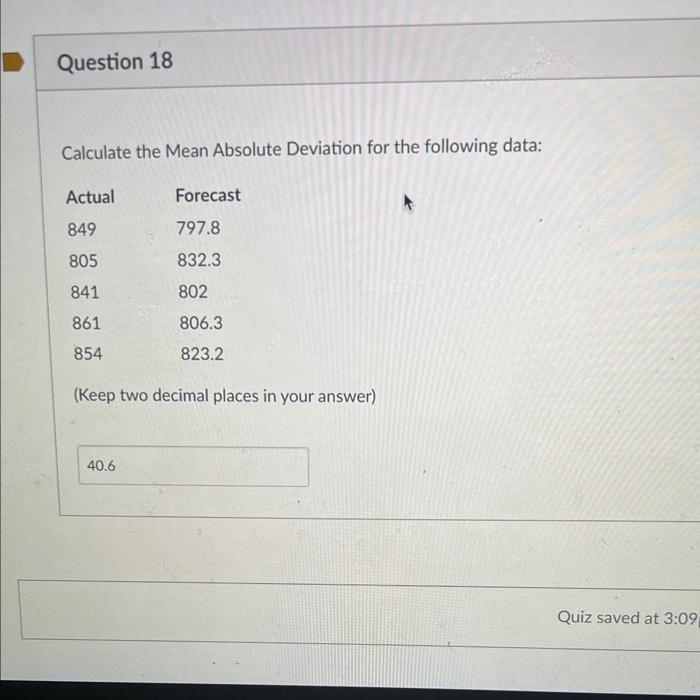 Solved Calculate the Mean Absolute Deviation for the | Chegg.com
