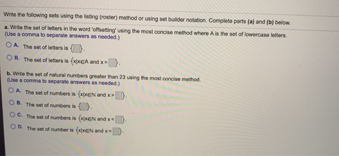 Solved Write the following sets using the listing (roster) | Chegg.com
