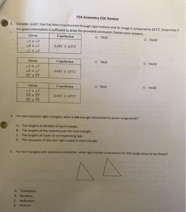 Solved FSA Geometry EOC Review 3. Consider AABC that has | Chegg.com