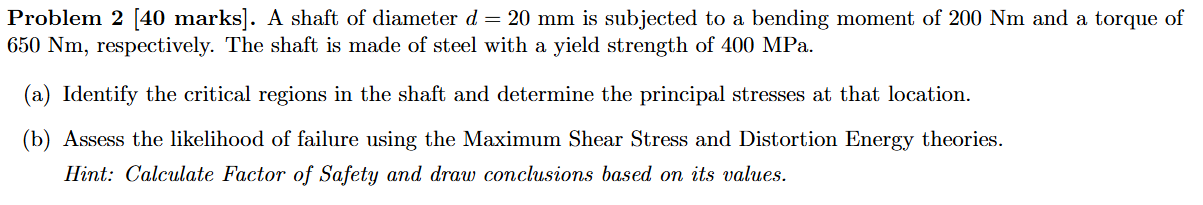Solved Problem 2 [40 ﻿marks]. ﻿A shaft of diameter \( | Chegg.com