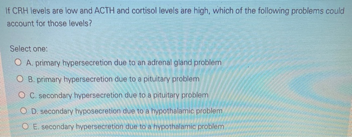 Solved If CRH levels are low and ACTH and cortisol levels | Chegg.com