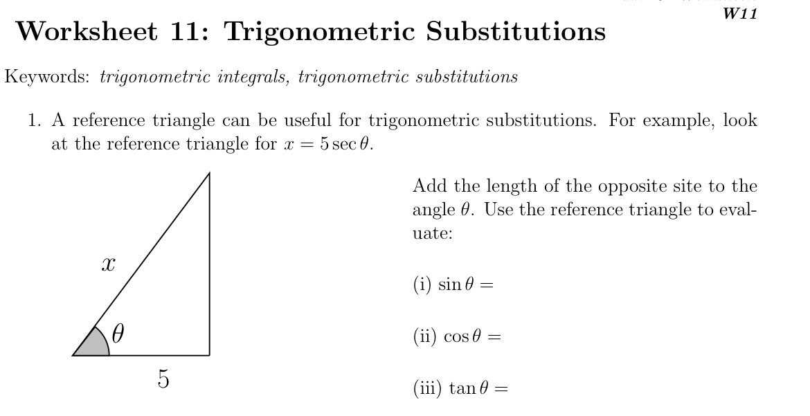 Solved Worksheet 11: Trigonometric SubstitutionsKeywords: | Chegg.com