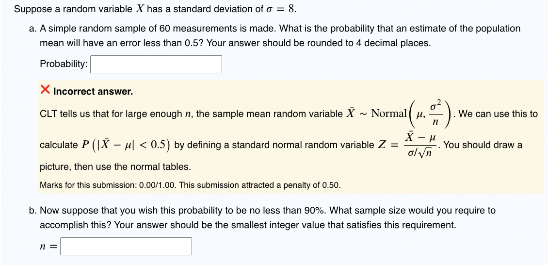 Solved Suppose a random variable x ﻿has a standard deviation | Chegg.com