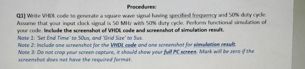 Procedures: Q1) Write VHDL code to generate a square | Chegg.com