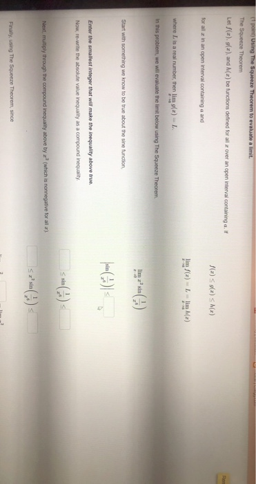 Solved 1 pointy Using The Squeeze Theorem to evaluate a | Chegg.com Solved 1 pointy Using The Squeeze Theorem to evaluate a | Chegg.com