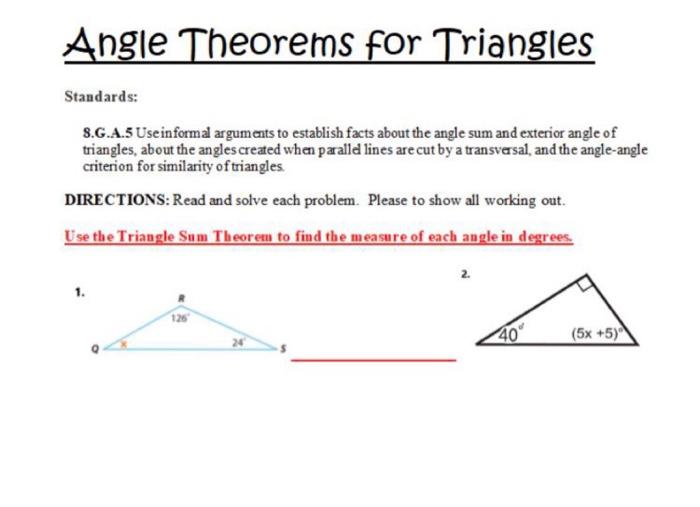 Solved Angle Theorems for Triangles Standards: 8.G.A.5 | Chegg.com