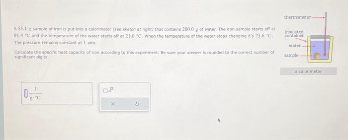 Solved A 55.1 g sample of iron is put into a calorimeter | Chegg.com