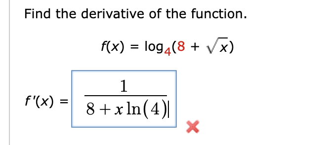 Solved Find the derivative of the | Chegg.com