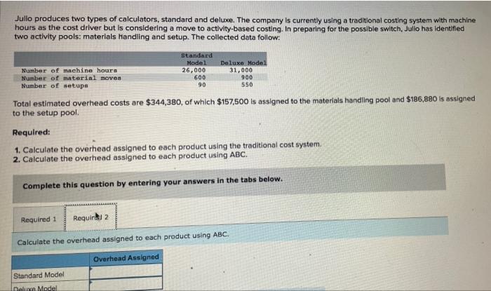 Solved Jullo produces two types of calculators, standard and | Chegg.com