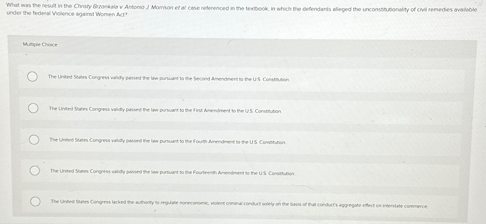 Solved What was the result in the Christy Brzonkala v | Chegg.com
