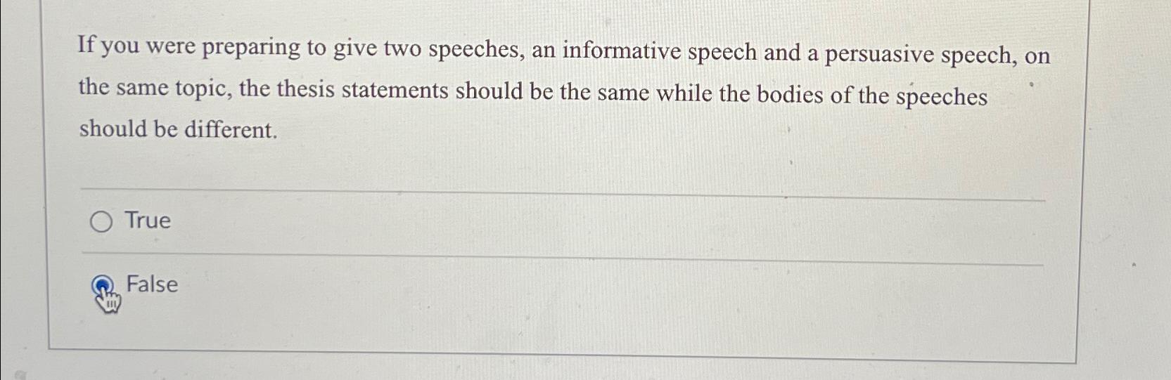 Solved If you were preparing to give two speeches, an | Chegg.com
