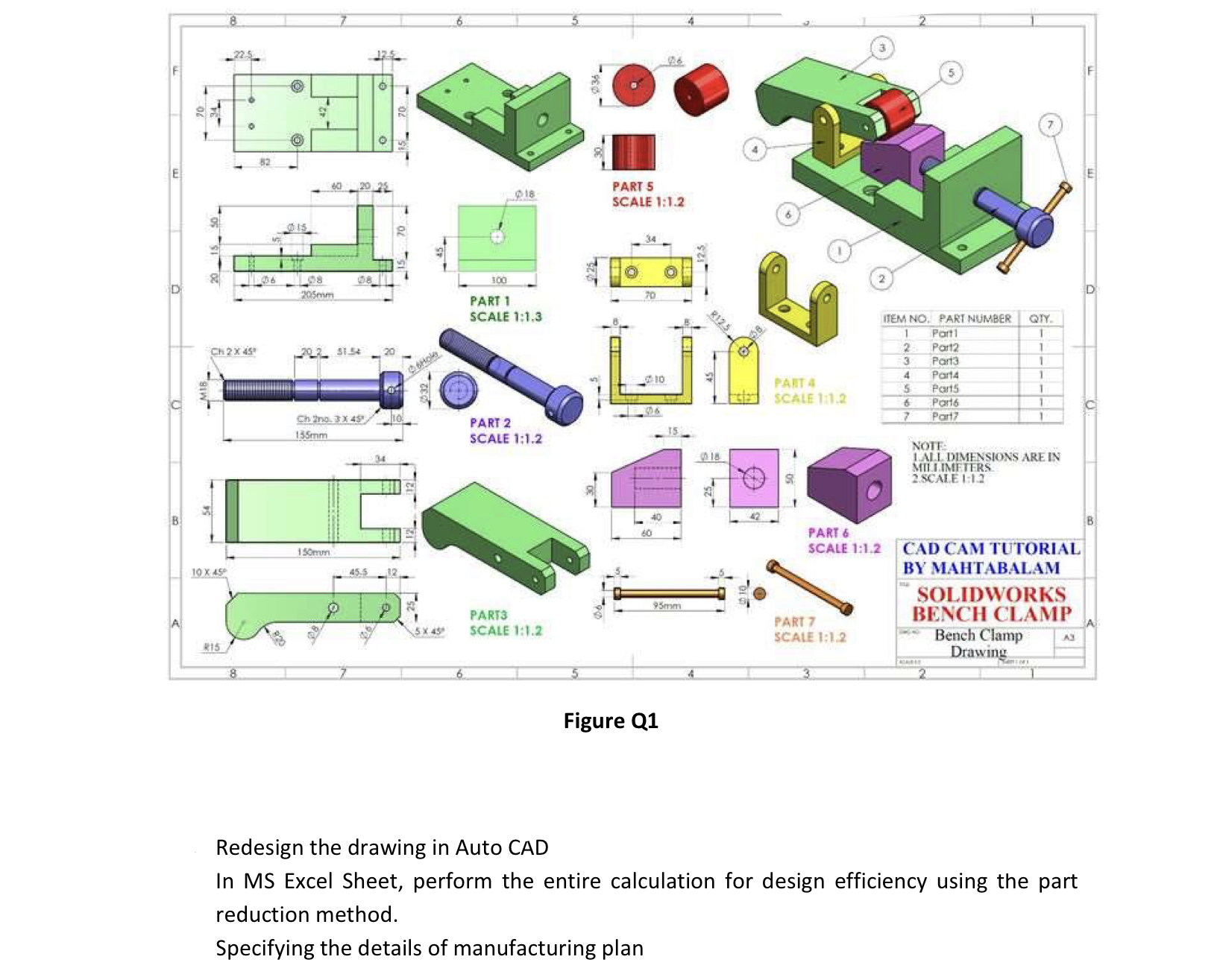 Solved Redesign the drawing in Auto CAD.In MS Excel Sheet, | Chegg.com