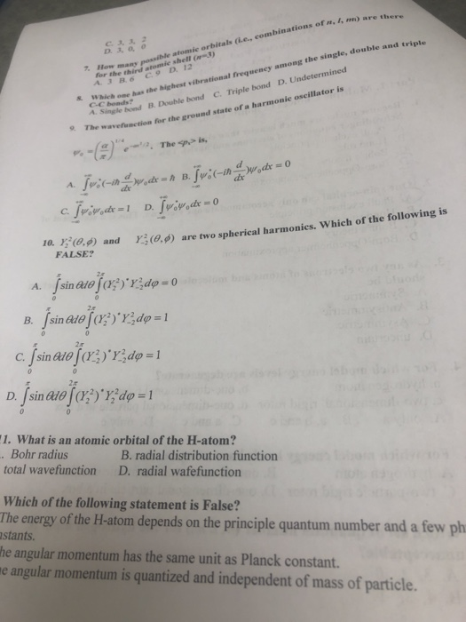 Solved ) are Dao 7. How the atomie orbitals (le, | Chegg.com