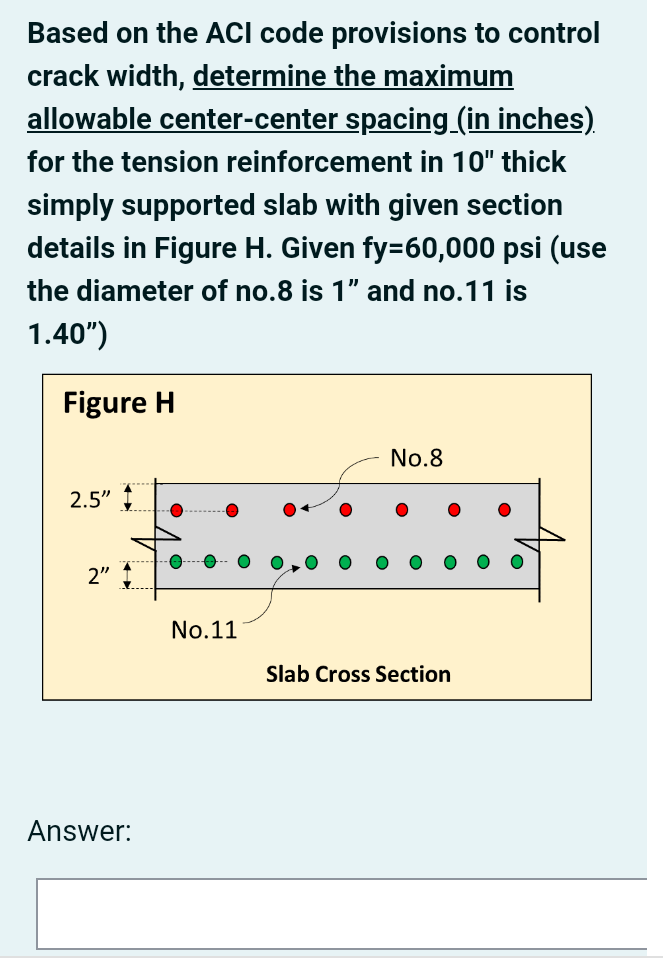 Solved Based on the ACI code provisions to control crack | Chegg.com