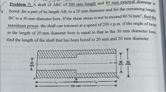 Solved Problem 7: A shaft of ABC of 500 mm length and 40 mm | Chegg.com