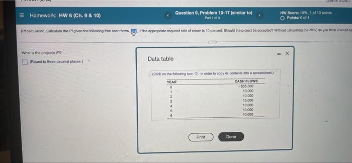Solved calculate the PI given the following free cash | Chegg.com