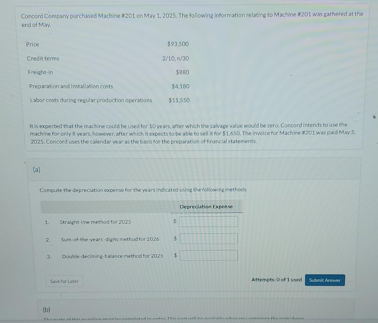Solved Concord Company purchased Machine \#201 on May 1, | Chegg.com