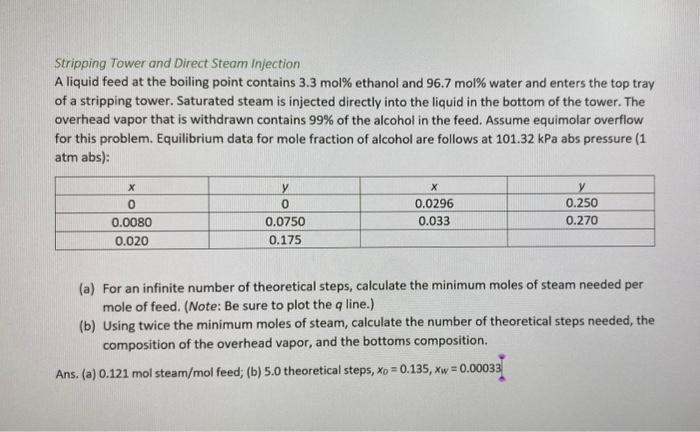 Solved Stripping Tower and Direct Steam Injection A liquid | Chegg.com