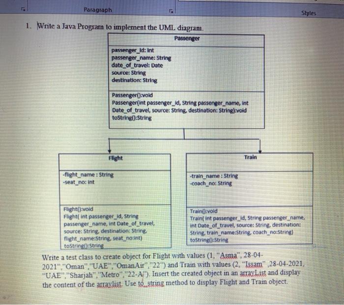 Solved Paragraph Styles 1 Write A Java Program To Implement 1390