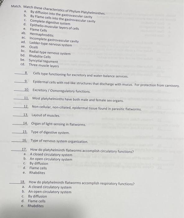 Solved Match. Match these characteristics of Phylum | Chegg.com