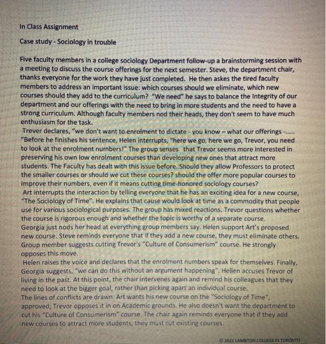 Solved In Class Assignment Case study - Sociology in trouble | Chegg.com