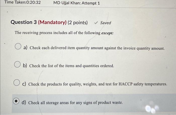 Solved The receiving process includes all of the following | Chegg.com