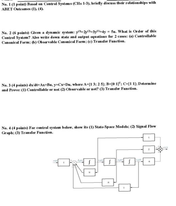 Solved No. 1 (1 point) Based on Control Systems (CHs 1-3), | Chegg.com