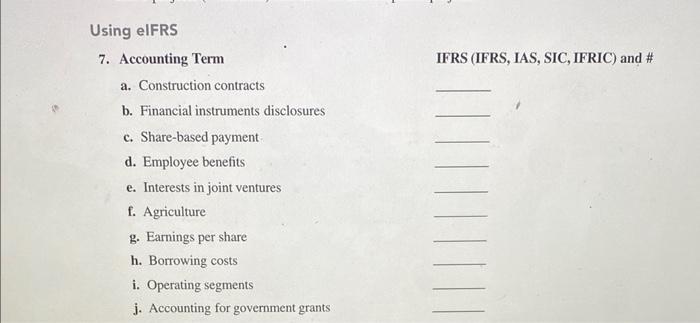 Solved Using elFRS 7. Accounting Term IFRS (IFRS, IAS, SIC, | Chegg.com