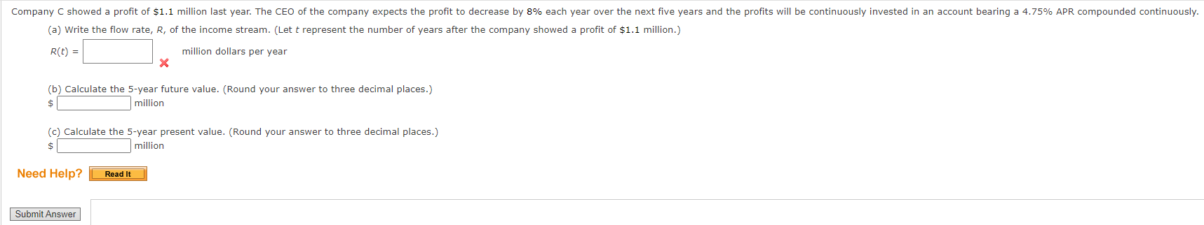 Solved (a) ﻿Write the flow rate, R, ﻿of the income stream. | Chegg.com