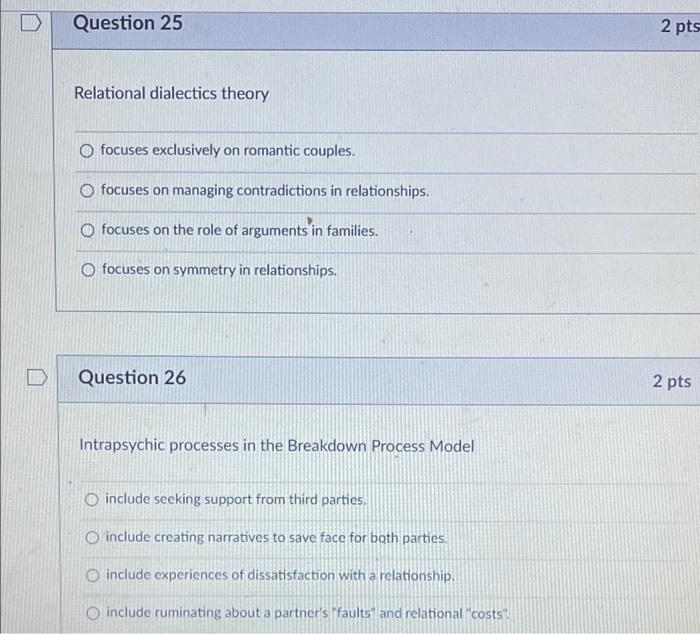 Question 25 Relational dialectics theory O focuses | Chegg.com