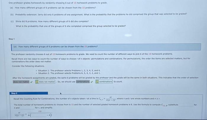 Solved One proteswor grades homework by randomiy choosing 6 | Chegg.com