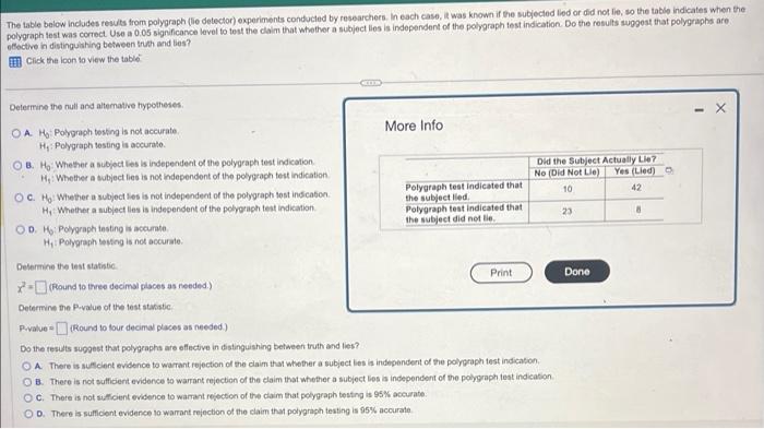Solved The table below includes resuls from polygraph (lie | Chegg.com