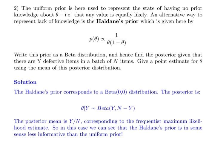 Solved 2) The uniform prior is here used to represent the | Chegg.com